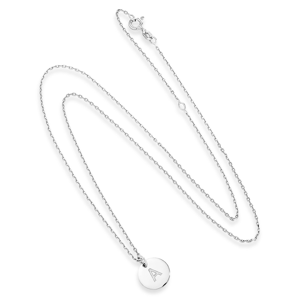 Miabella 925 Sterling Silver or 18K Yellow Gold Over Silver Round Initial Pendant Necklace for Women 18 to 20 Inch Chain, Dainty Letter Necklace Made in Italy (A, sterling silver)