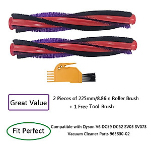 Smilefil 2PCS Part no. 963830-02 225mm/8.86in Replacement Brush Bar for Dyson V6 Exclusive, V6 HEPA, DC59, DC62, SV03, SV07 Vacuums (225mm/8.86in)