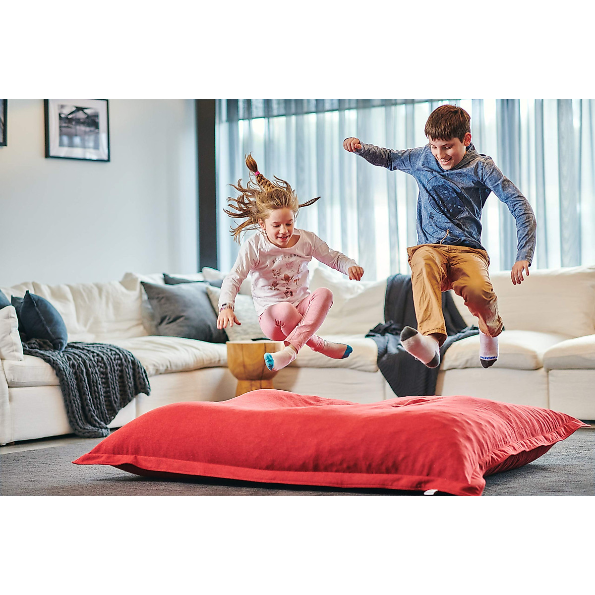 Room & Bloom Bag ONLY - No Filling 'New Model' Super Bean Bags (6ft x 4.5ft) Beautiful Faux Linen Fabric Giant Bean Bag Chair for Adults for Kids for The Whole Family Large Chairs Bags Big Large XL