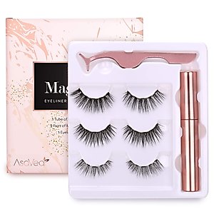 Magnetic Eyelash Kit, Premium Magnetic Eyelash with Eyeliner Kit, includes 2 Pairs of Reusable Realistic and Soft Magnetic Eyelashes, Advanced Eyeliners, Strong Hold, Easy to Apply Magnetic Eyeliner