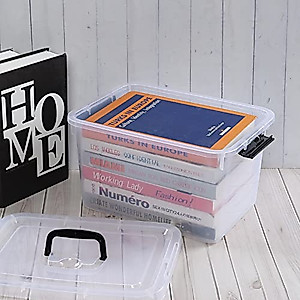 Doryh 10 L Plastic Lidded Storage Bin, Clear Latching Box with Handle, 4 Packs