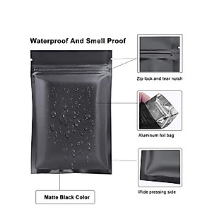 COQOFA 100pcs 4X 6 inch Resealable Smell Proof Bags Mylar Bags Matte Black Foil Pouch Double-Sided Flat Ziplock Bag…