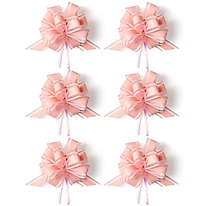 Gjinxi 6 PCS Large Pull Bows Gift Wrap Pull Bows 6 Inches Wedding Ribbon Bows Chiffon Pink Flower Boxes Decoration Bouquets Present Supplies Fit Hairstyle Crafts DIY Christmas Party Birthday Wedding