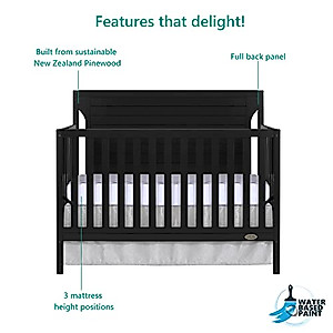 Dream On Me Cape Cod 5-in-1 Convertible Crib, Black , 50x30x44 Inch (Pack of 1)