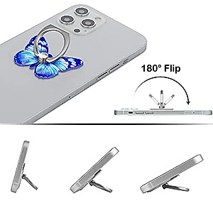 BF2JK Cell Phone Butterfly Finger Ring Holder 360 Degree Rotation Metal Ring Grip for iPhone Samsung Galaxy All Smartphone Mobile Cute Accessories（Blue Dark Blue）