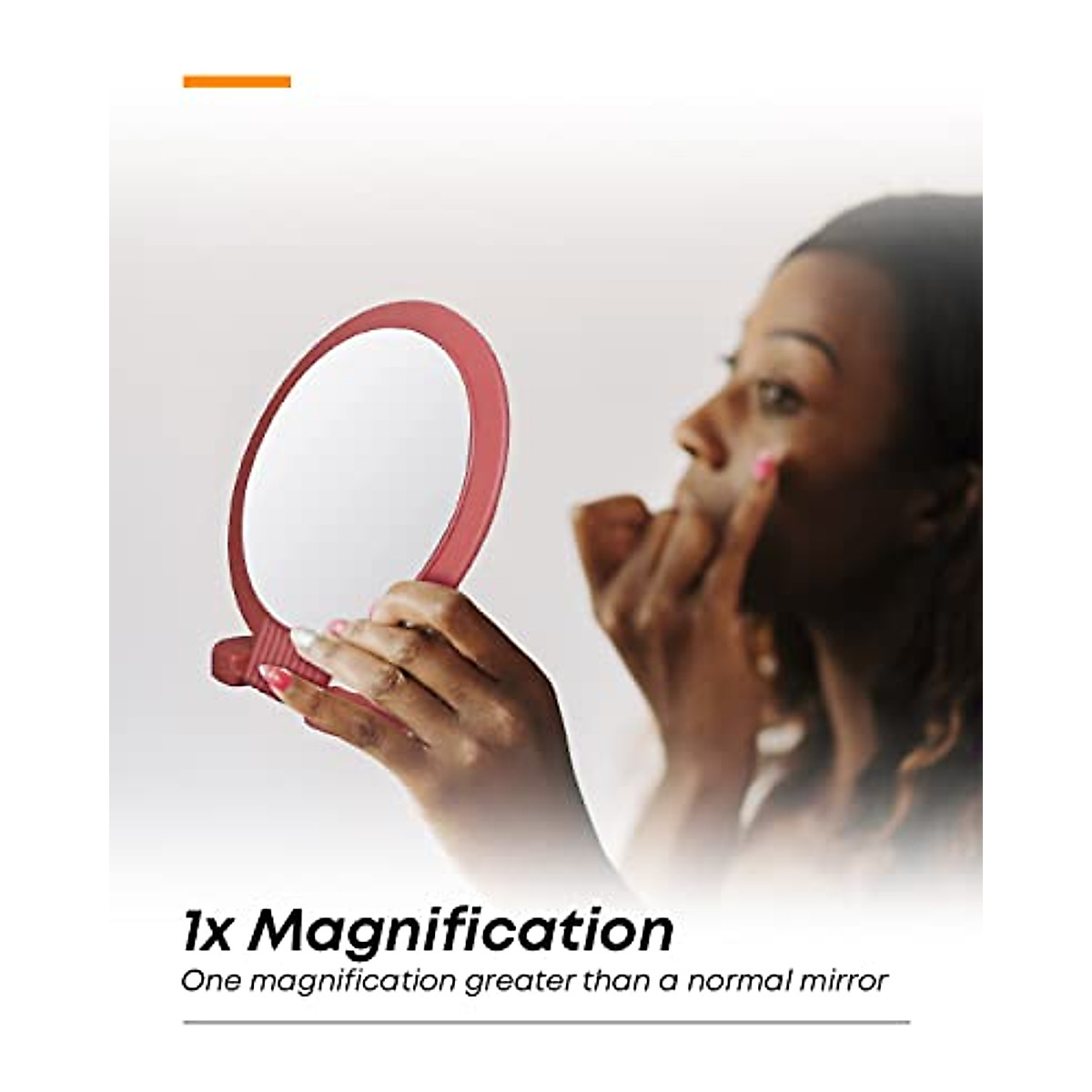 Double Sided Magnifying Mirror - Vanity Round Makeup Mirror with 1x and 5x Magnification - Mirror Stand with Adjustable Handle - Light, Compact Mirror - Portable, Standing Mirror for Travel (Red)