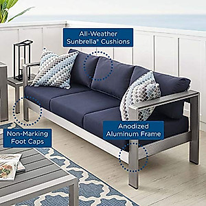 Modway EEI-4228-SLV-NAV Shore EEI-4228-SLV-NAVShore Sunbrella Patio Sofa in Silver Navy