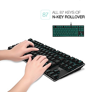 Mechanical Keyboard HAVIT Backlit Wired Gaming Keyboard Extra-Thin & Light, Kailh Latest Low Profile Blue Switches, 87 Keys N-Key Rollover (Black) (Renewed)
