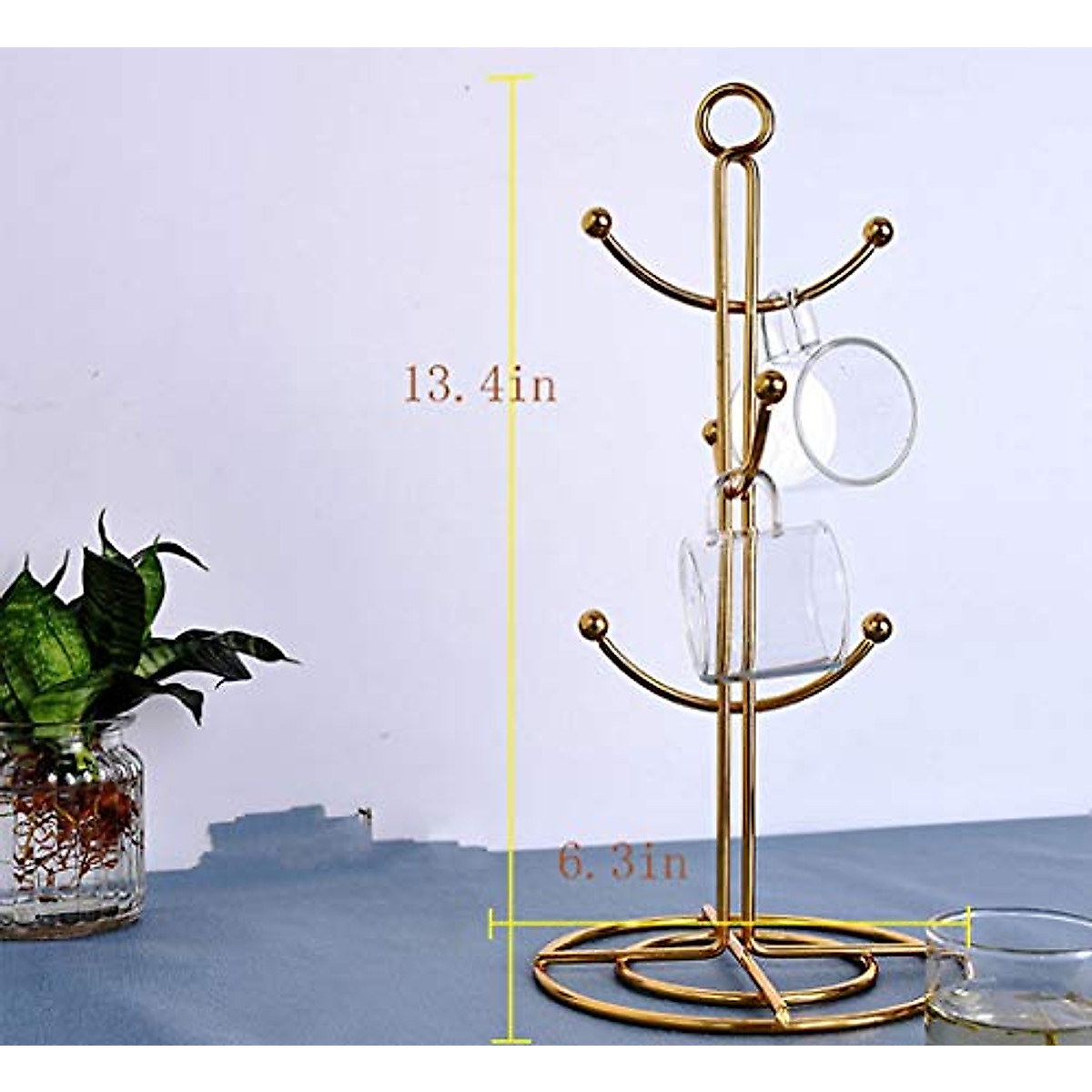 RomanticDesign 6 Holder, Countertop Mug Tree, 6 Hook Coffee Cup Dryer Kitchen Coffee Mug Tree Countertop Tea Cups Holder Stand,Gold