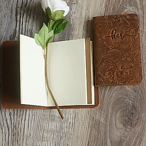 His Vows or Her Vows Stamped with Name and Date, Personalized Leather Wedding Vow Book, Set of 2 Personalized Vow Books - Brown & Tooled Brown - 3001
