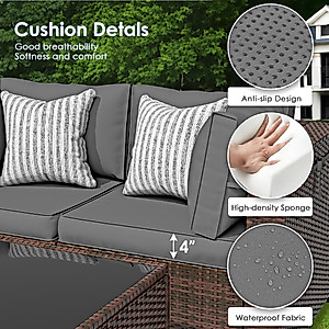 Amopatio 9 Pieces Patio Furniture Set All Weather Outdoor Sectional Sofa, Outdoor Modern Sectional Furniture Wicker Couch with Glass Coffee Table, Thicken Grey Cushions, Waterproof Cover