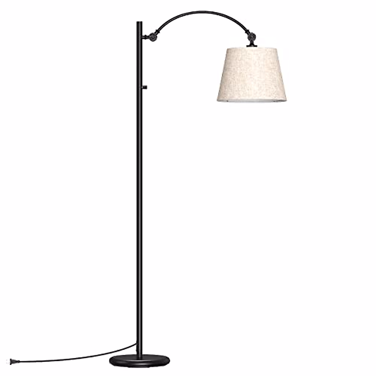 Floor Lamp for Living Room，Modern Lamp with Rotary Switch, Adjustable Tall Standing Reading Lamp with Hanging Linen Shade for Bedroom, Office, Black（3 Color Temperatures Bulb Included ）