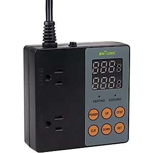 BN-LINK Digital Temperature Controller Heating Cooling 2-Stage Outlet Thermostat Controller Plug for Reptiles Aquarium Carboy Homebrew Breeding Fermenter Seed Germination °C/°F -40-176°F 15A/1875W