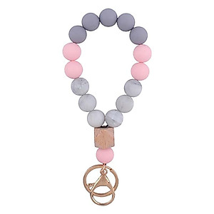 Sither Silicone Keychain Ring for Women Cute Keyring Bracelet Beaded Bangle Key Chain Car Keychain Holder for Mom Gift (pink)