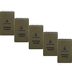 GLORYFIRE Waterproof Notebook Tactical All-Weather Spiral Memo Paper Notepad with Waterproof Grid Paper for Outdoor Activities Recording 3"x5" (5pcs)