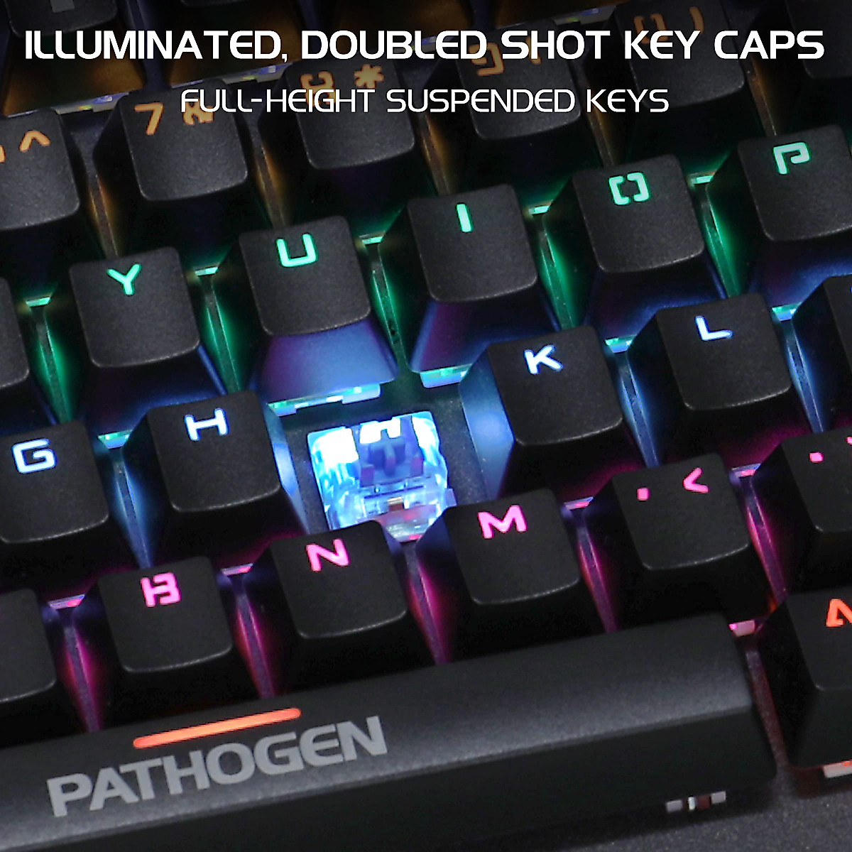 ENHANCE Pathogen 2 Blue Switch Mechanical Keyboard - Mechanical Gaming Keyboard with Fast 1ms Response Polling Rate with Integrated Wrist Rest, 26KRO & Anti-Ghosting, 7 LED Lighting Effects