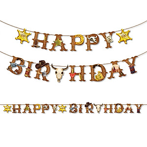 Cowboy Party Decorations for Boys, Western Cowboy Happy Birthday Banner, Boots Boy Cowboy Birthday Banner for Cowboy First Birthday Party, Western Theme Birthday Decoration Birthday Party Supplies