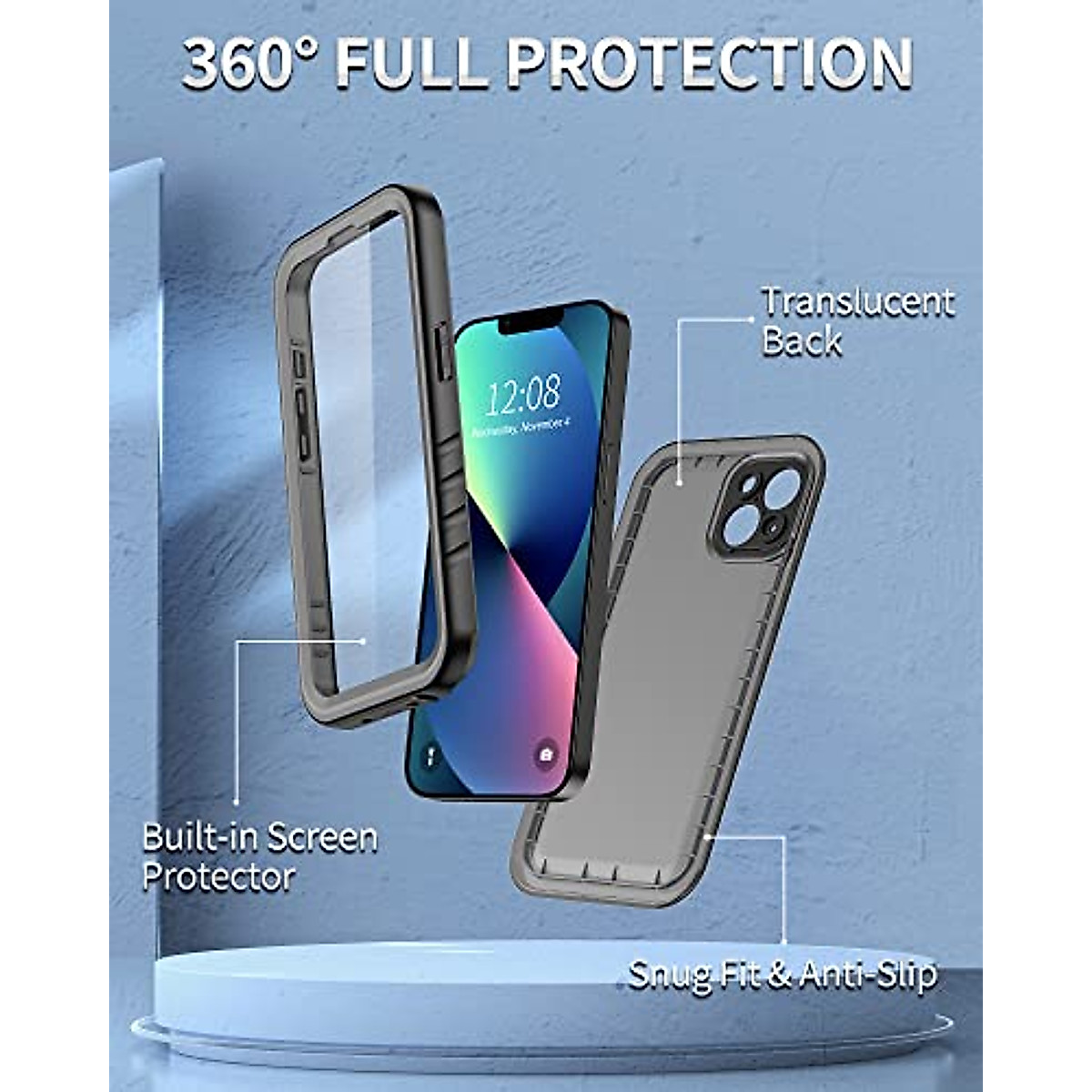 SPORTLINK Compatible with iPhone 13 Mini Waterproof Shockproof Case with Built in Screen Protector - Full Body Heavy Duty Dustproof Rugged 360°Full Sealed Protective Cover 5.4 Inch (Black)