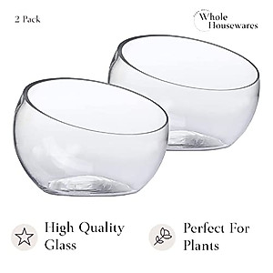 WHOLE HOUSEWARES | Slant Cut Bowl Glass Vase, Width 7", Height 5", Clear Terrarium Jar, Candy Jar, Fruit Jar, Floral Container for Wedding Party Event, Home Office Decor, 2 Piece