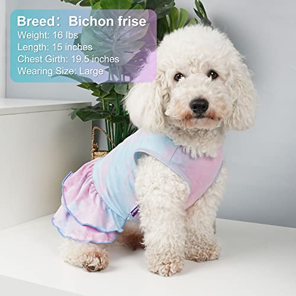 cyeollo 2 Pack Tie Dye Dog Dress Stretchy Dresses Breathable Pet Soft Dog Clothes for Small Dogs Girl