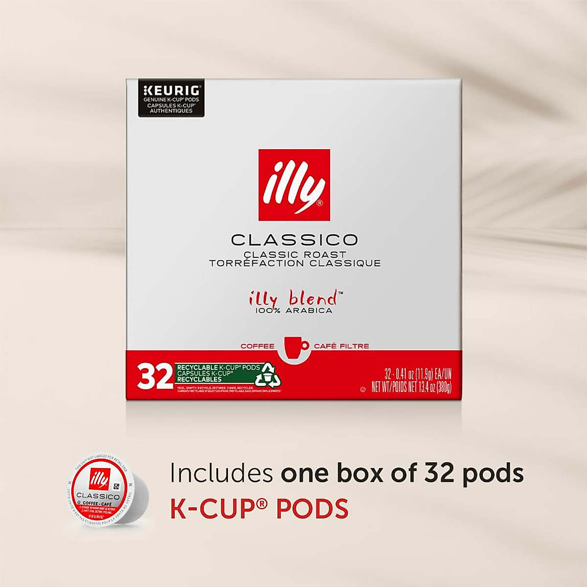 illy Coffee, Smooth and Balanced, Classico Medium Roast , Made with 100% Arabica Coffee, All-Natural, No Preservatives, Coffee Pods for Keurig Coffee Machines, 32 K-Cup Pods (Pack of 1)