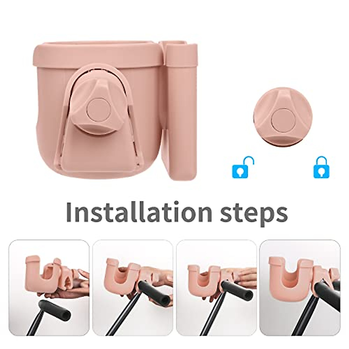Suranew Adjustable Stroller Cup Holder with Phone Holder for Baby Stroller for Family Members,Pink