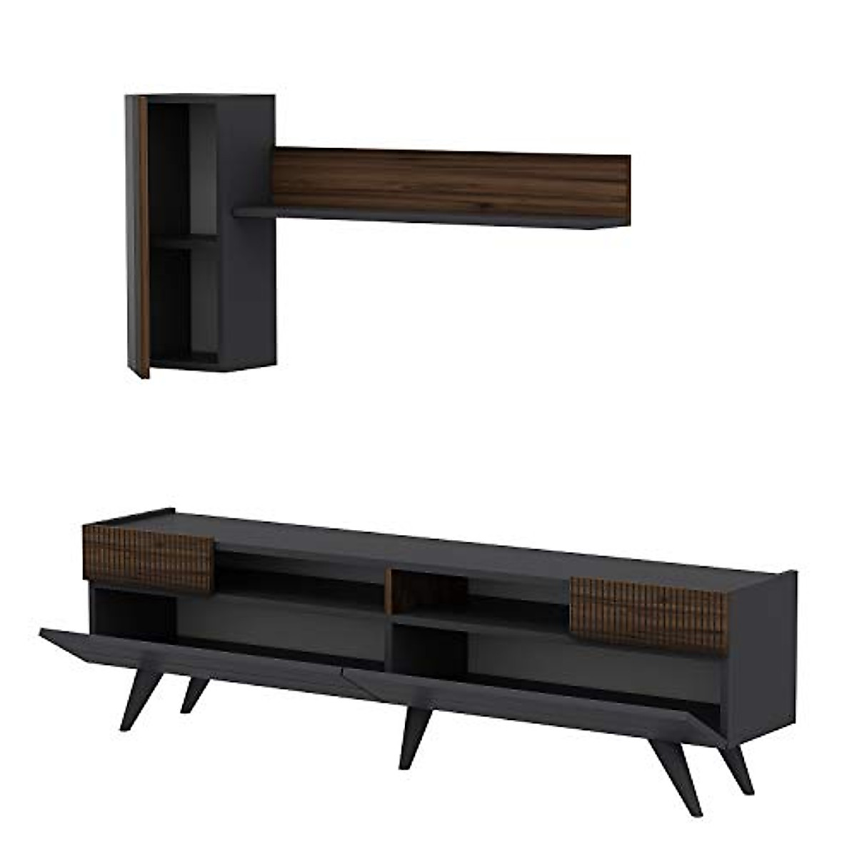 HOMIDEA Moon TV Stand -TV Lowboard – Wall Unit Set – TV Board – Cabinet with Two Doors and Wall Shelf in Modern Design (Anthracite/Walnut)