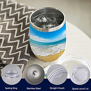 silichee 12 Oz Stainless Steel Insulated Tumblers with Lid Golden Shore in Pacific Beach California Insulated Tumblers Vacuum Coffee Mugs for Cold and Hot Drinks,Coffee,Wine
