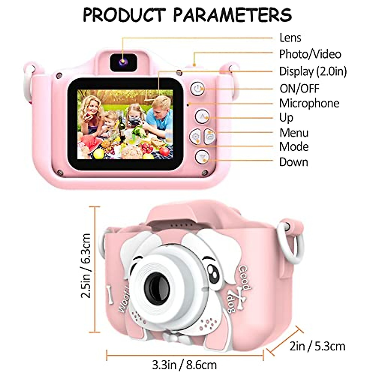 URMAGIC Kids Camera for Girls and Boys,2 Inch HD Screen 2000w Dual-Camera, Children Camera Digital Video,32GB SD Card Include, Kid Toys Gift for Christmas Birthday, for 3 - 12 Years Old Boys Girls