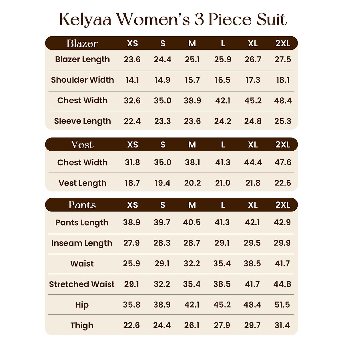 Kelyaa Women's 3 Piece Suit Lady Business Casual Office One Button Notched Lapel Slim Fit Blazer Jacket Vest Pants Set