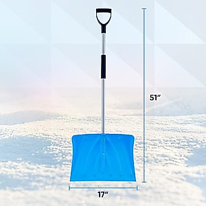 Superio Snow Shovel for Driveway, Stairs, Car Snow Removel Scooper Shovel Snow Pusher Sturdy Heavy Duty Plastic with Wooden Metal Handle (Blue-A)