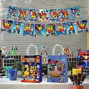UINE 16 Pcs Trans_former Rescue Bots Party Paper Gift Bags, 2 Styles Party Favor Bags Handles Baby Fans Trans_former Birthday Party Decorations, Goody Bags Candy Gift Bags, 16 Count (Pack of 1)