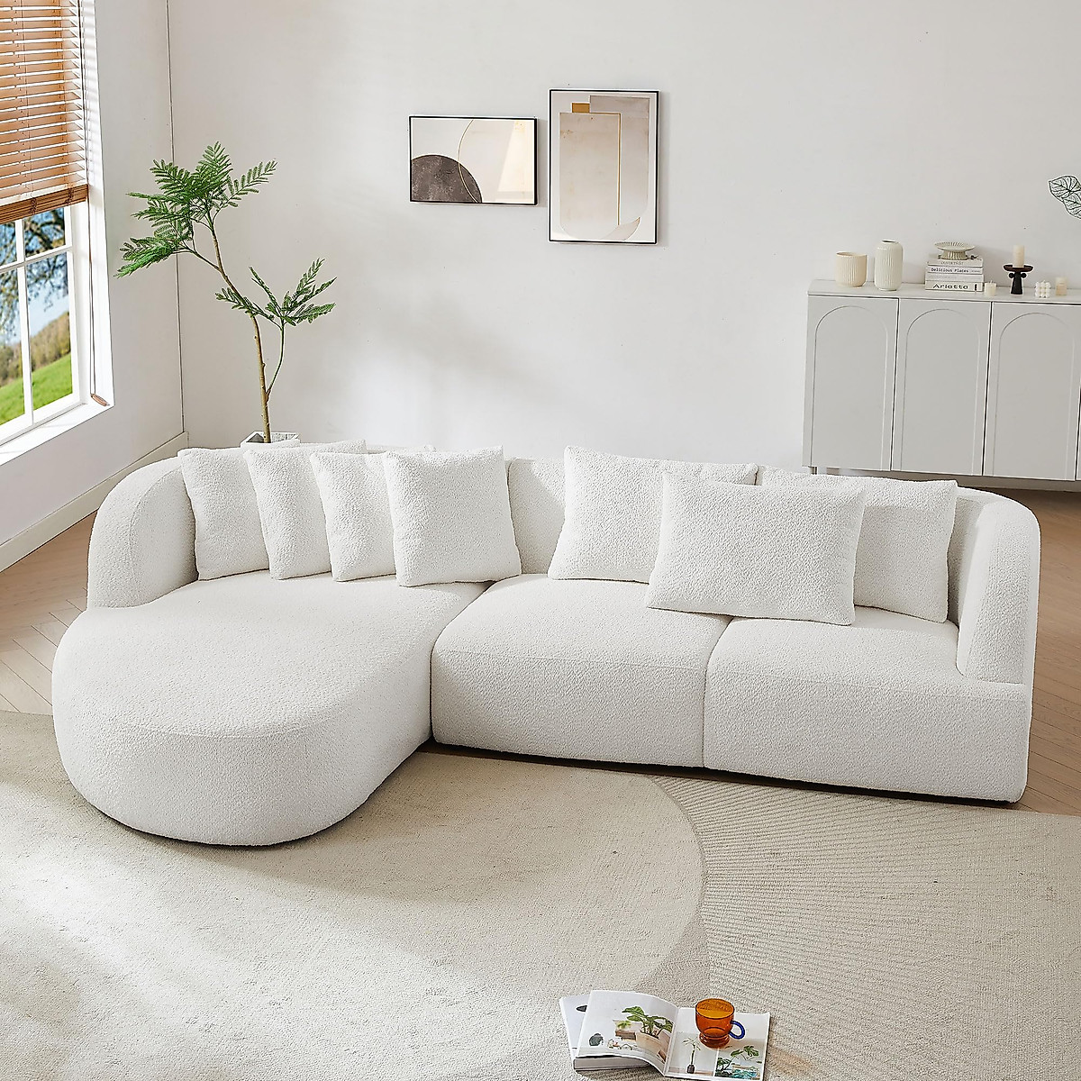 KEVINSPACE 116.14" Modern Sofa Couch Curved Sofa Cloud Couch Sectional Sofa Corner Sofa for Living Room Mid-Century Comfy 5-Seater Sofa Deap Seat Sectional Sofá with 7 Pillows Beige Left Hand Facing