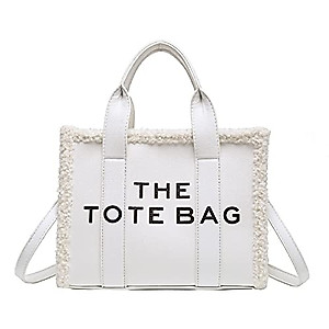 ukia The Tote Bag for Women, Leather Small Tote Bag with Zipper Crossbody Tote Bag for School, Office (White)