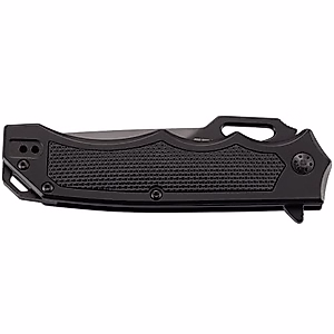 CRKT Septimo EDC Folding Pocket Knife: Everyday Carry, Black Serrated Edge Tanto, Veff Serrations Flipper and Thumb Slot Opening, Aluminum Handle with TPR Insert, Reversible Pocket Clip 7050