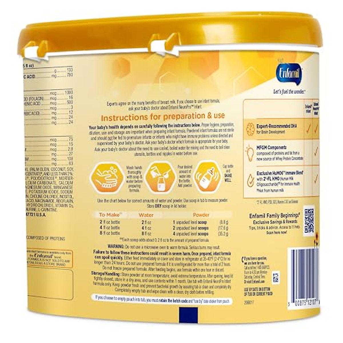 Enfamil NeuroPro Baby Formula, Milk-Based Infant Nutrition, MFGM* 5-Year Benefit, Expert-Recommended Brain-Building Omega-3 DHA, Exclusive HuMO6 Immune Blend, Non-GMO, 124.2 oz​