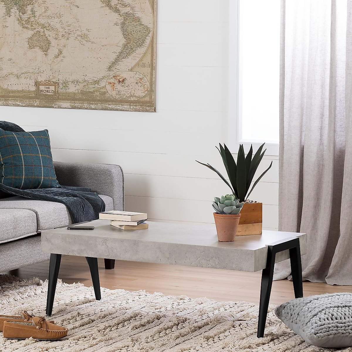 South Shore Industrial Coffee Table with Metal Legs, Gray & Black