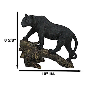 Ebros Gift Black Panther Cougar Climbing Weathered Tree Log Statue 10" Long Wildlife Black Jaguar Ghost Forest Hunter Sculpture Home Decorative Accent