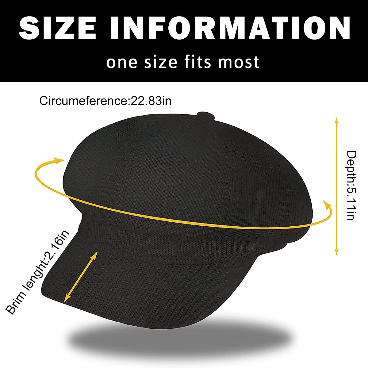 Womens Fashion Newsboy Cap Bakerboy Cabbie Gatsby Visor Beret Hat Tweed Girls Pageboy Caps (Cotton-Black)