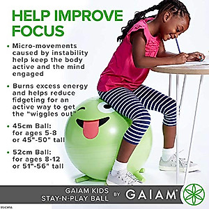 Gaiam Kids Stay-N-Play Children's Balance Ball - Flexible School Chair Active Classroom Desk Alternative Seating, Blue, Orange Junior, Lime Junior and Grey, 52cm