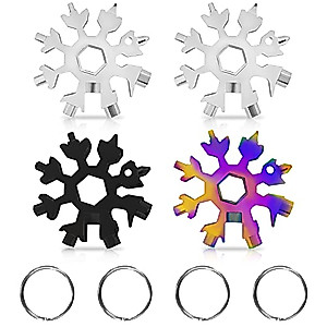 Motiloo 18 in 1 Snowflake Multitool,4 Packs Snowflake Multi Tool,Stainless Steel Snowflake Wrench/Bottle Opener with Key Ring Portable to Take for Great Men Fathers Christmas Gift
