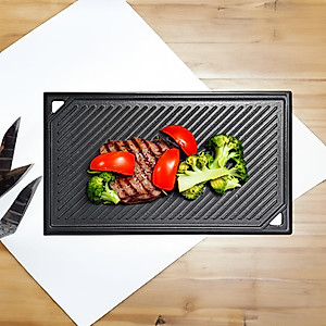 Leship Cast Iron Rectangular Reversible Griddle for Oven, Stove Tops, Grill and Others, 16.5'' x 9.5'' Double-sided Griddle Plate