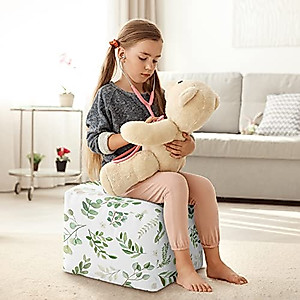 Sweet Jojo Designs Green Boho Floral Leaf Boy Girl Ottoman Pouf Cover Unstuffed Poof Floor Footstool Square Cube Pouffe Storage Baby Nursery Kids Room Sage White Bohemian Gender Neutral Watercolor