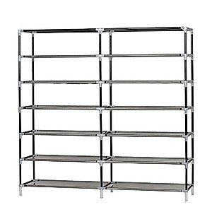 QJing Boot Shoe Rack Storage for Closet, 6 Row 2 Line/Dual Rows 12 Lattices Shoe Rack Organizer, with Non-Woven Fabric Cover,Durable and Stable，Save space,L42.1 x W11.61 x H45.3 (Wine Red)