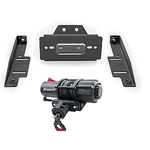 SuperATV Black Ops 3500 lb Winch with Winch Mounting Plate for 2011-2014 Polaris RZR XP 900 | 2012-2014 RZR XP 4 900 | 3/16" Steel Plating | Complete Polaris RZR Winch Kit Ready to Install!