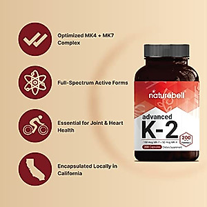 Full Spectrum Vitamin K2 Supplement with MK-7 & MK-4, 200 mcg, 200 Capsules, 2 in 1 Formula, Vitamin K2 Complex Supplement, Supports Joint and Heart Health, Non-GMO