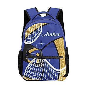 SunFancyCustom Printed Volleyball Dark Blue Backpack Personalized Daypack Laptop Travel Hiking Bag with Name