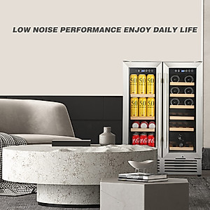 TCFUNDY Wine and Beverage Refrigerator, 2-IN-1 Beverage and Wine Cooler Dual Zone, Holds 18 Bottles and 57 Cans, Independent Temperature Control, Built-In or Freestanding Fridge