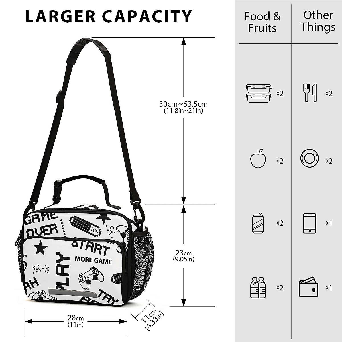 VIGTRO Video Game Joysticks Lunch Bag,Insulated Leakproof Lunch Box with Adjustable Shoulder Strap,Gamepad Controller Reusable Cooler Tote Bag for Work,Office,Picnic,Travel