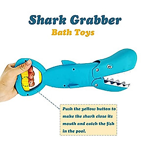 Bath Toys , Shark Grabber Bathub Baby Toy Magnetic Fishing Games Playing Set , Floating Fish Toys in Bathtub Bathroom Pool for Babies Toddlers and Kids Age 3+ (Blue)